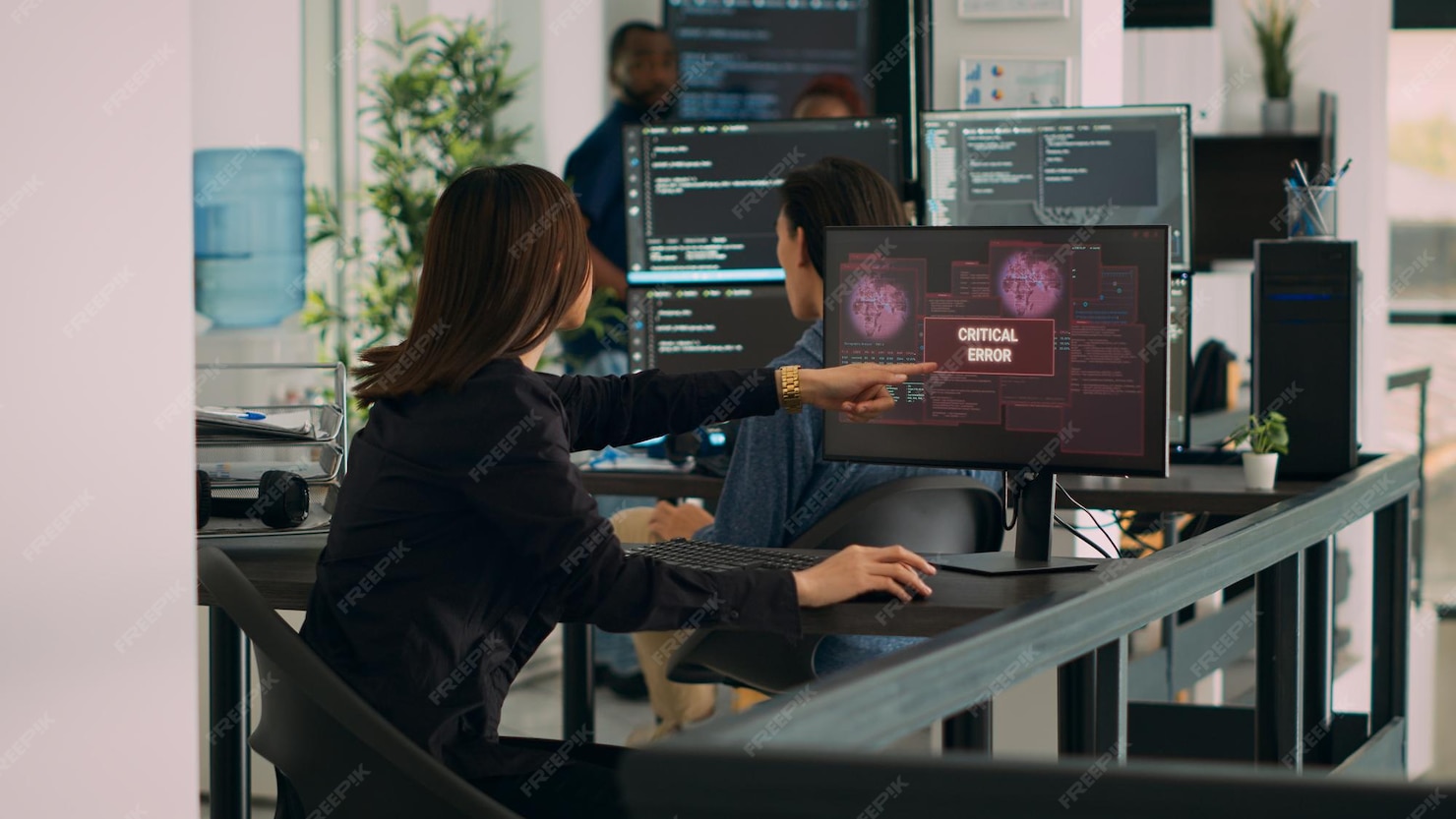Premium Photo Diverse Team Of Coders Having Server Hacked And System Crash Running Critical