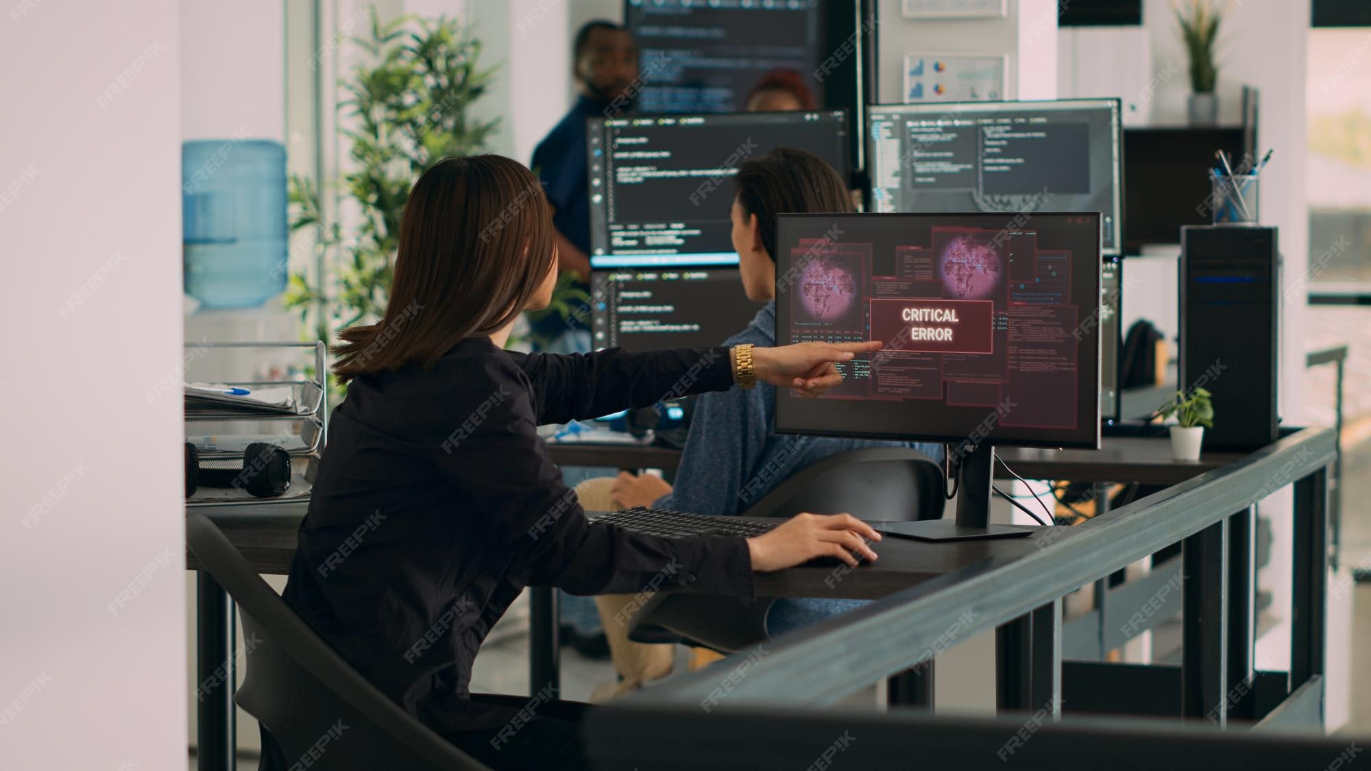 Premium Photo Diverse Team Of Coders Having Server Hacked And System Crash Running Critical