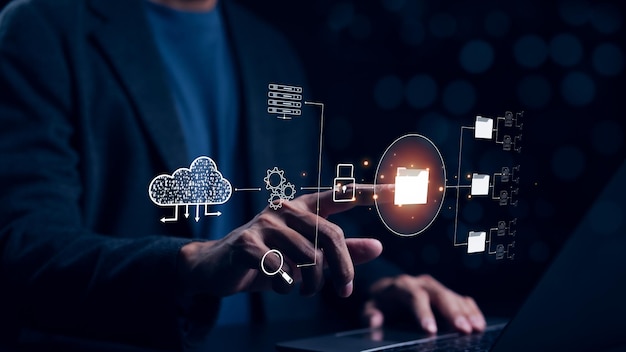 Premium Photo | DMS document management system concept Businessman working and using ...