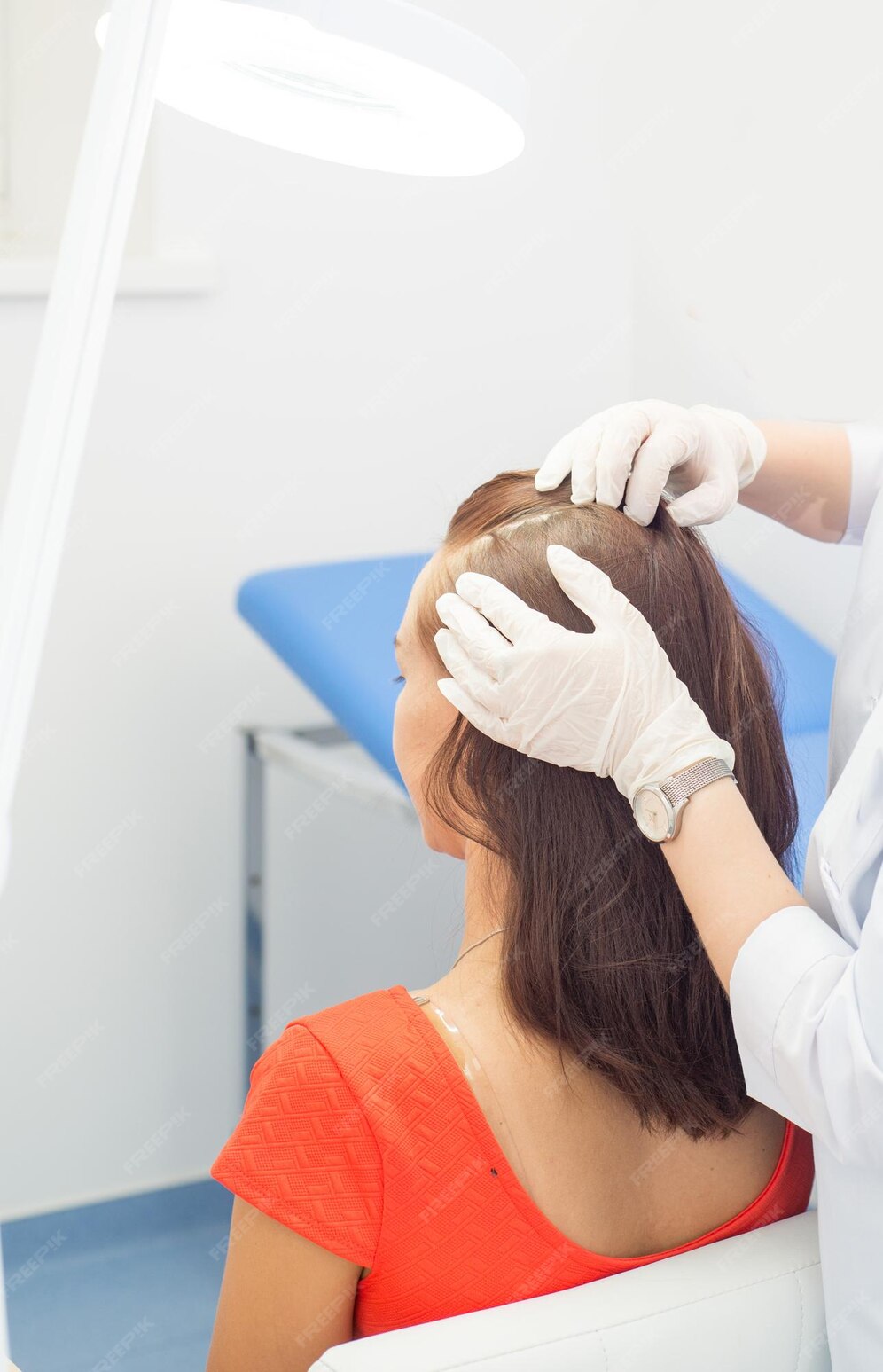 Premium Photo Doctor Dermatologist Doing Hair Loss Test On Female