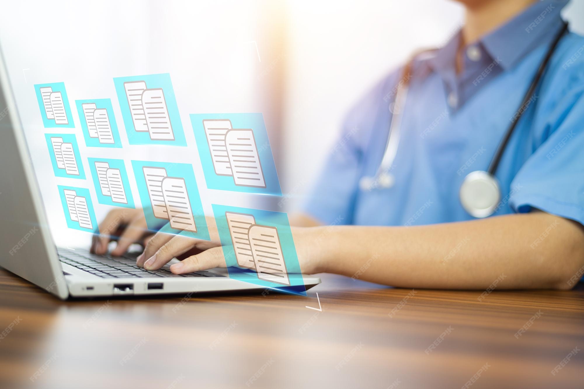 Premium Photo | Doctor using computer Document Management System DMS ...