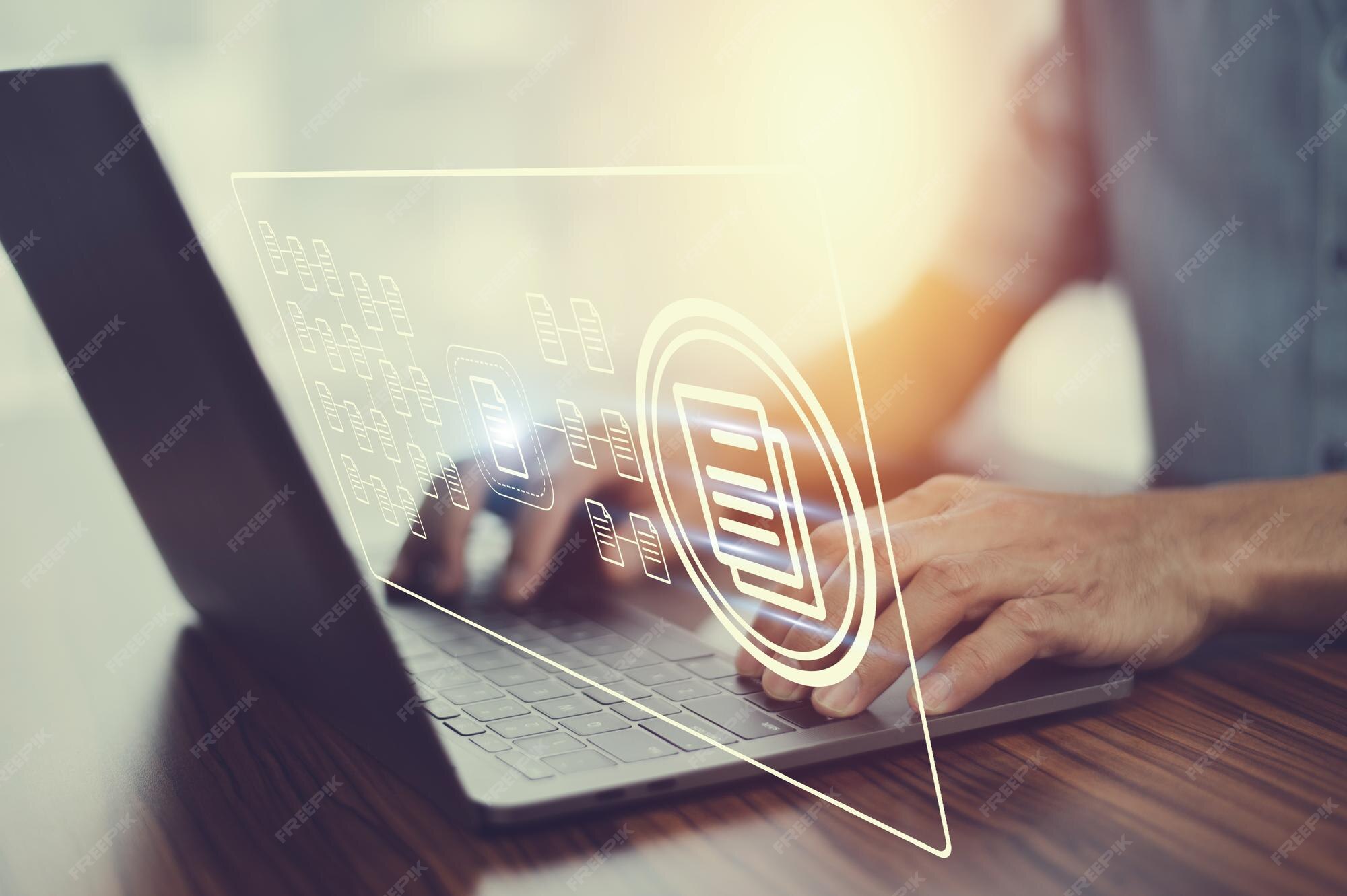 Premium Photo Document Management Concept Businessman Using Computer To Document Management