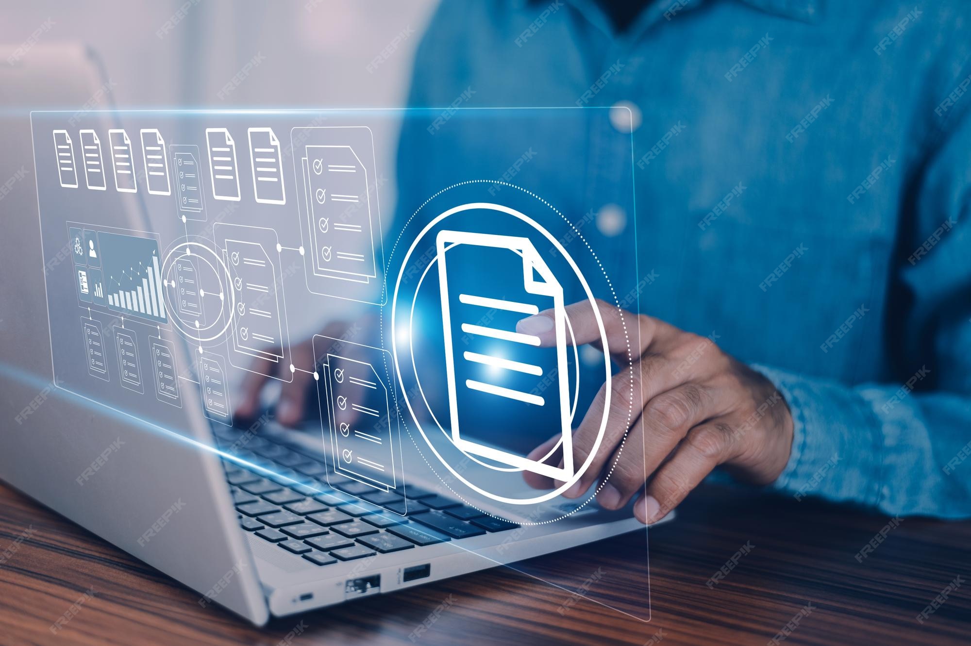 Premium Photo Document Management Concept Businessman Using Computer To Document Management