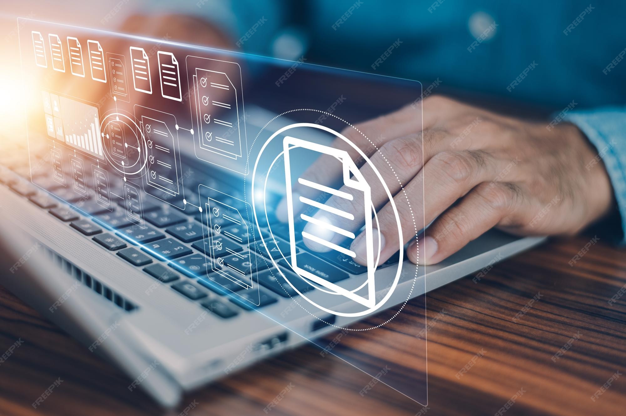 Premium Photo Document Management Concept Businessman Using Computer To Document Management