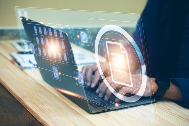 Premium Photo | Document management concept businessman using computer ...