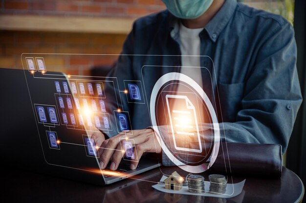 Premium Photo | Document management concept businessman using computer ...