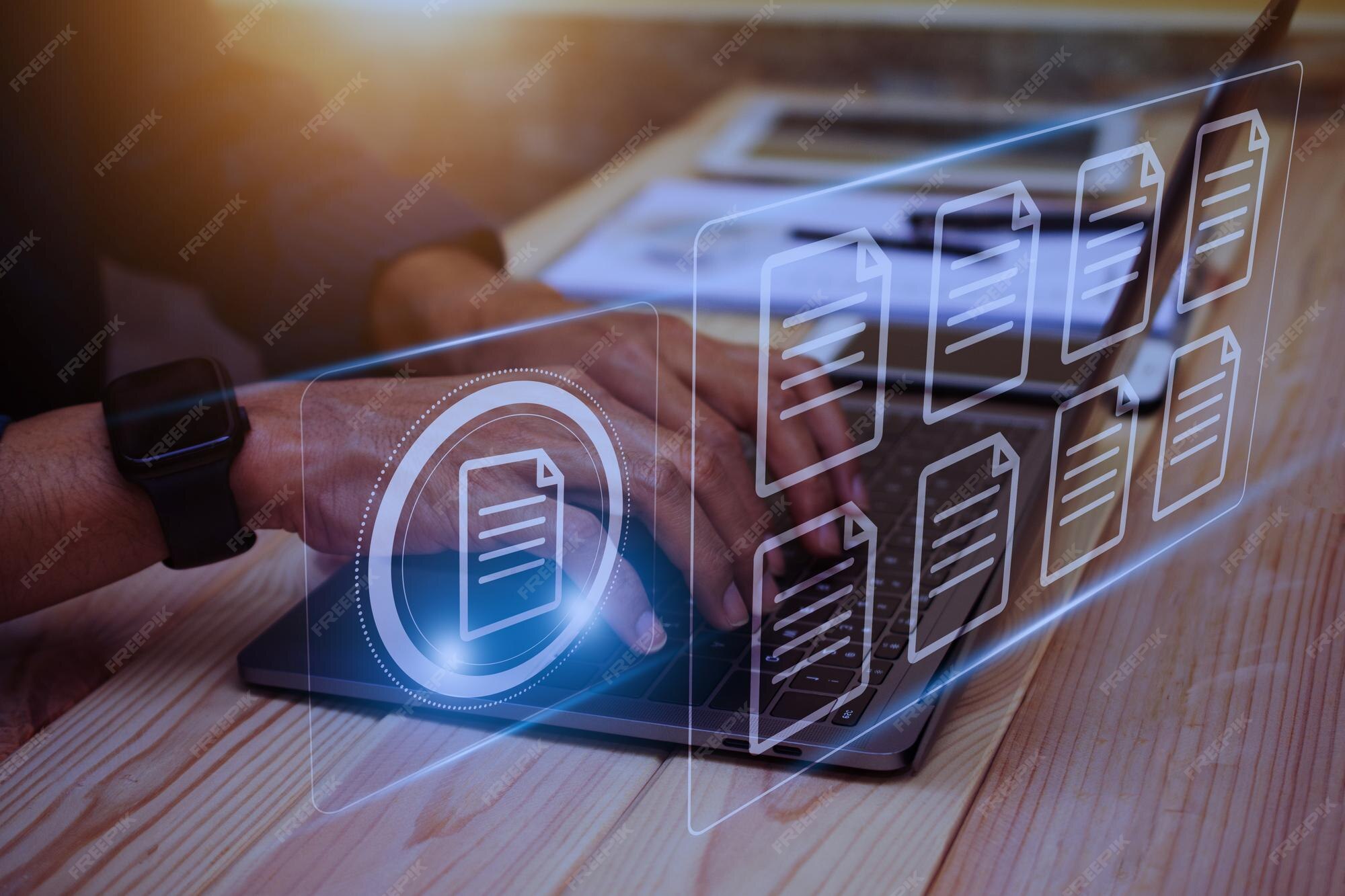 Premium Photo Document Management Concept Businessman Using Computer To Document Management