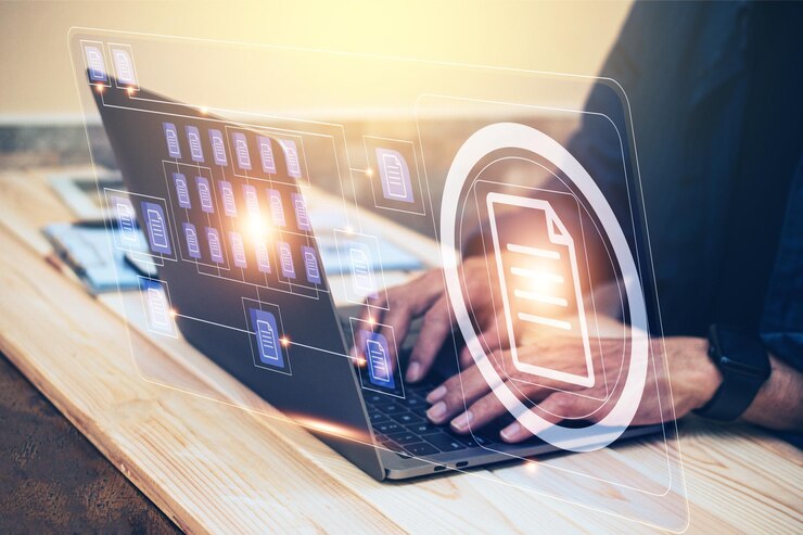 Premium Photo | Document management concept businessman using computer ...