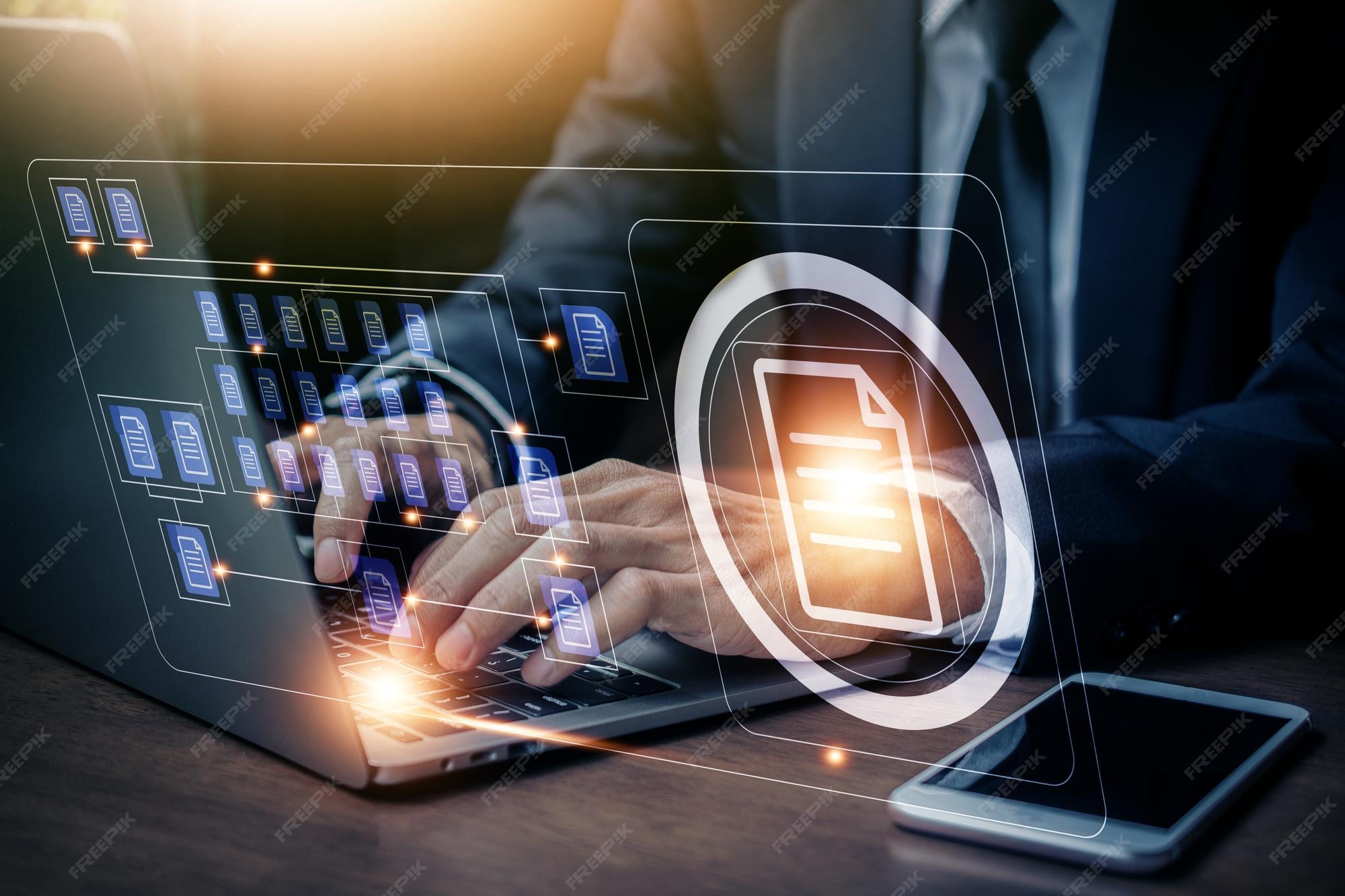 Premium Photo Document Management Concept Businessman Using Computer To Document Management