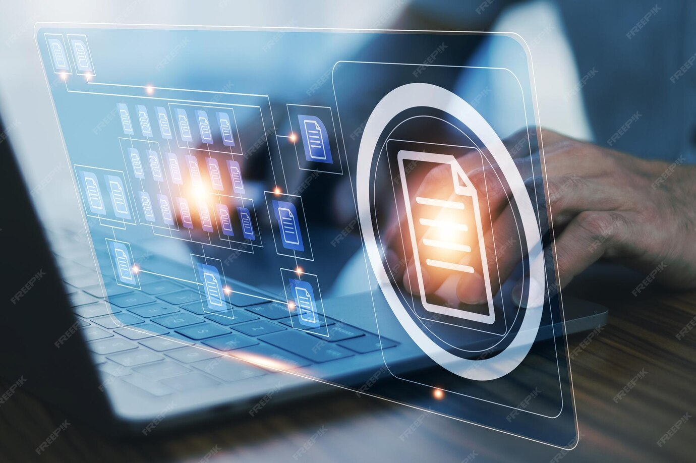 Premium Photo | Document management concept Businessman using computer ...