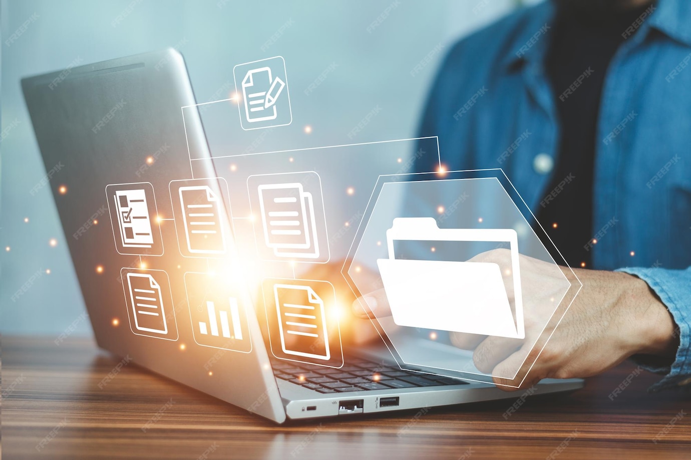 Premium Photo | Document management concept Businessman using computer to document management ...