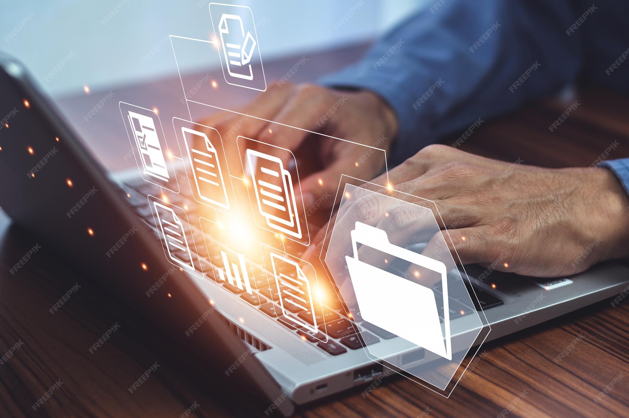 Premium Photo Document Management Concept Businessman Using Computer To Document Management