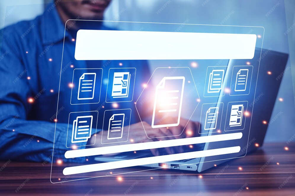 Premium Photo | Document management concept businessman using computer ...