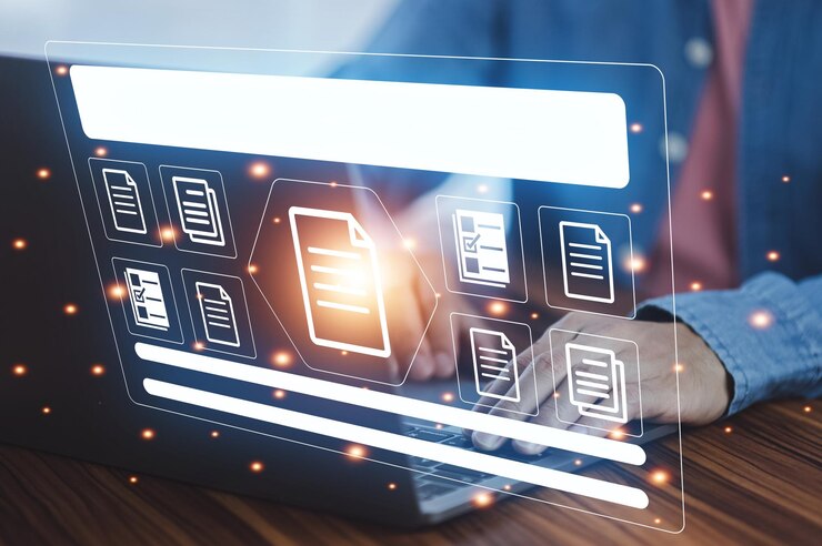 Premium Photo | Document management concept businessman using computer ...