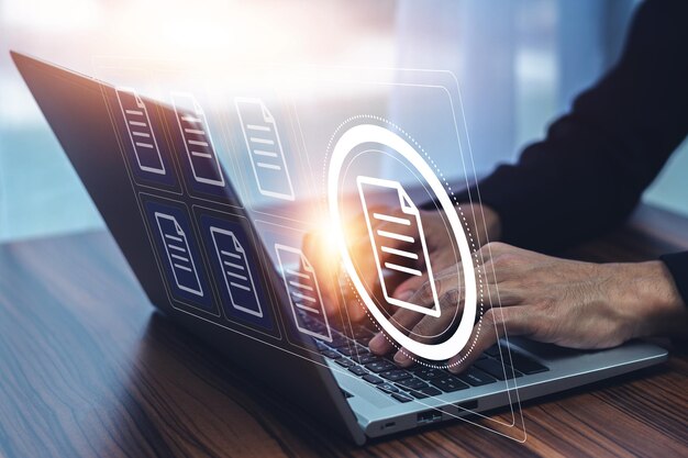 Premium Photo Document Management Concept Businessman Using Computer To Document Management