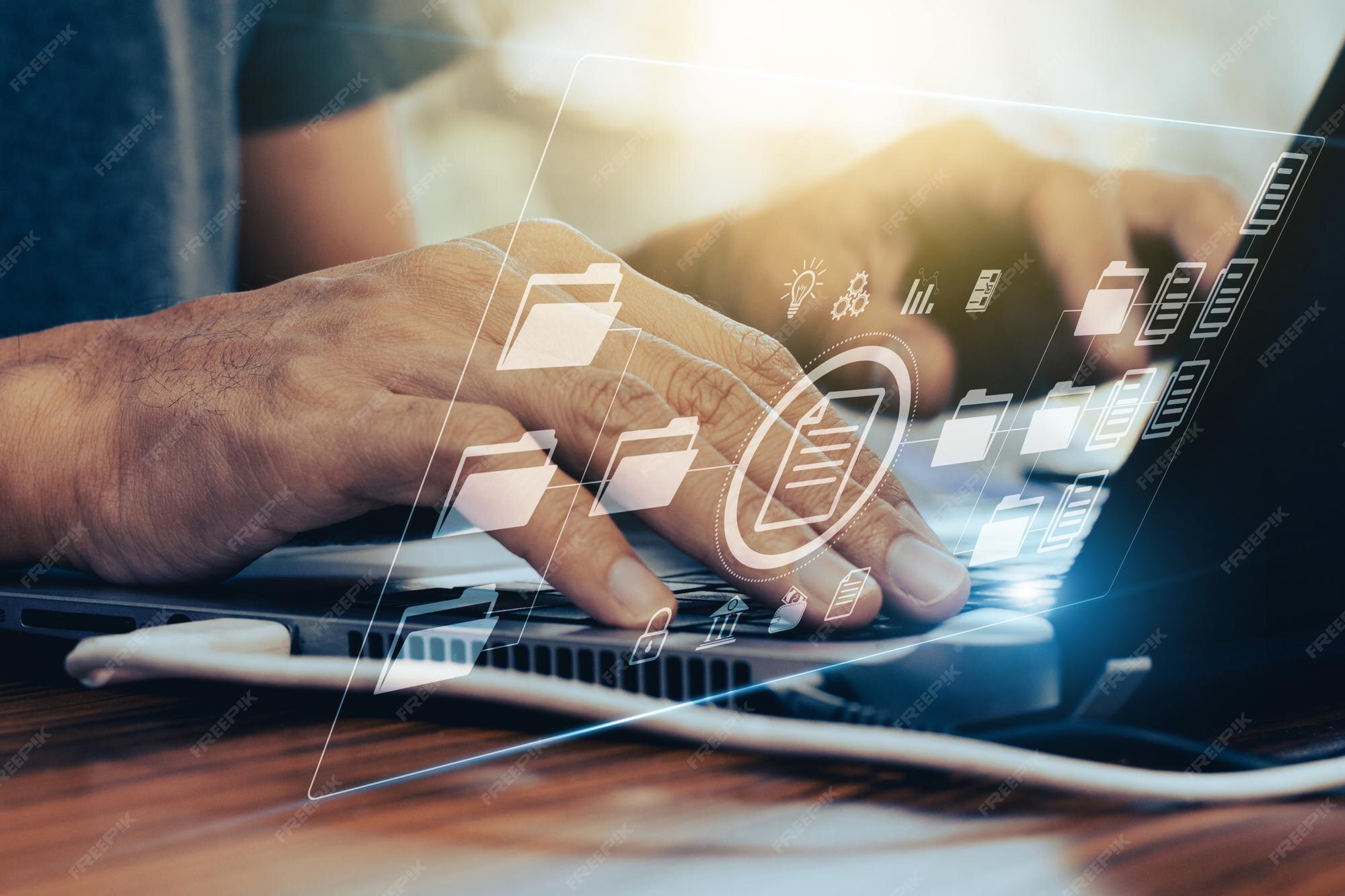 Premium Photo Document Management Concept Businessman Using Computer To Document Management