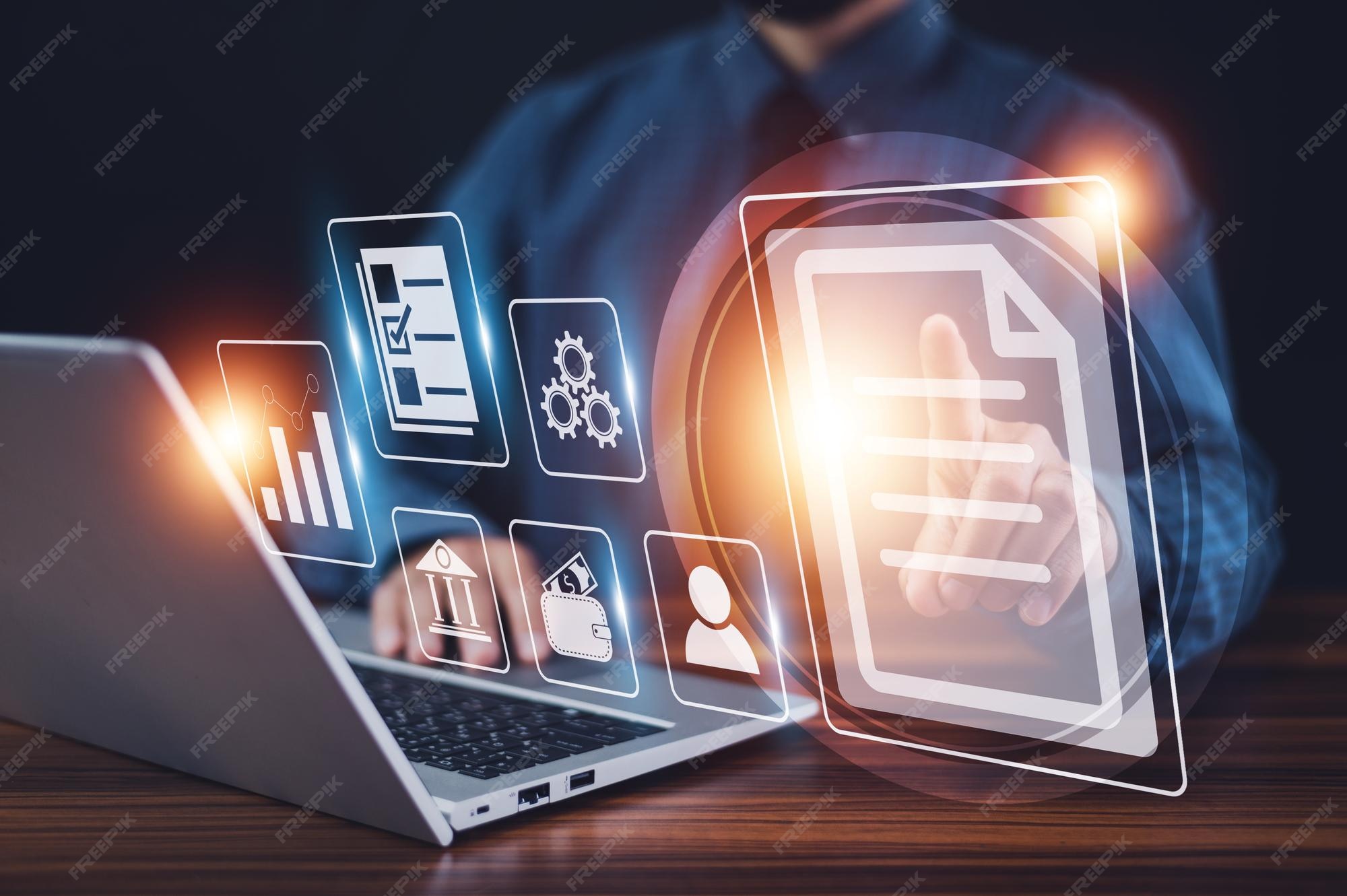 Premium Photo Document Management Concept Businessman Using Computer