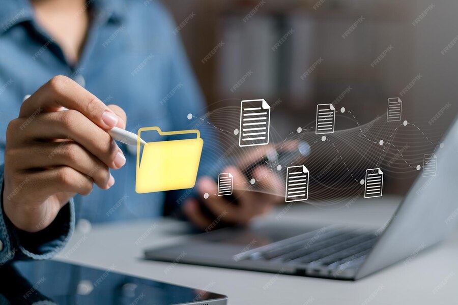 Premium Photo Document Management Concept Databases Searching And Managing Files Online