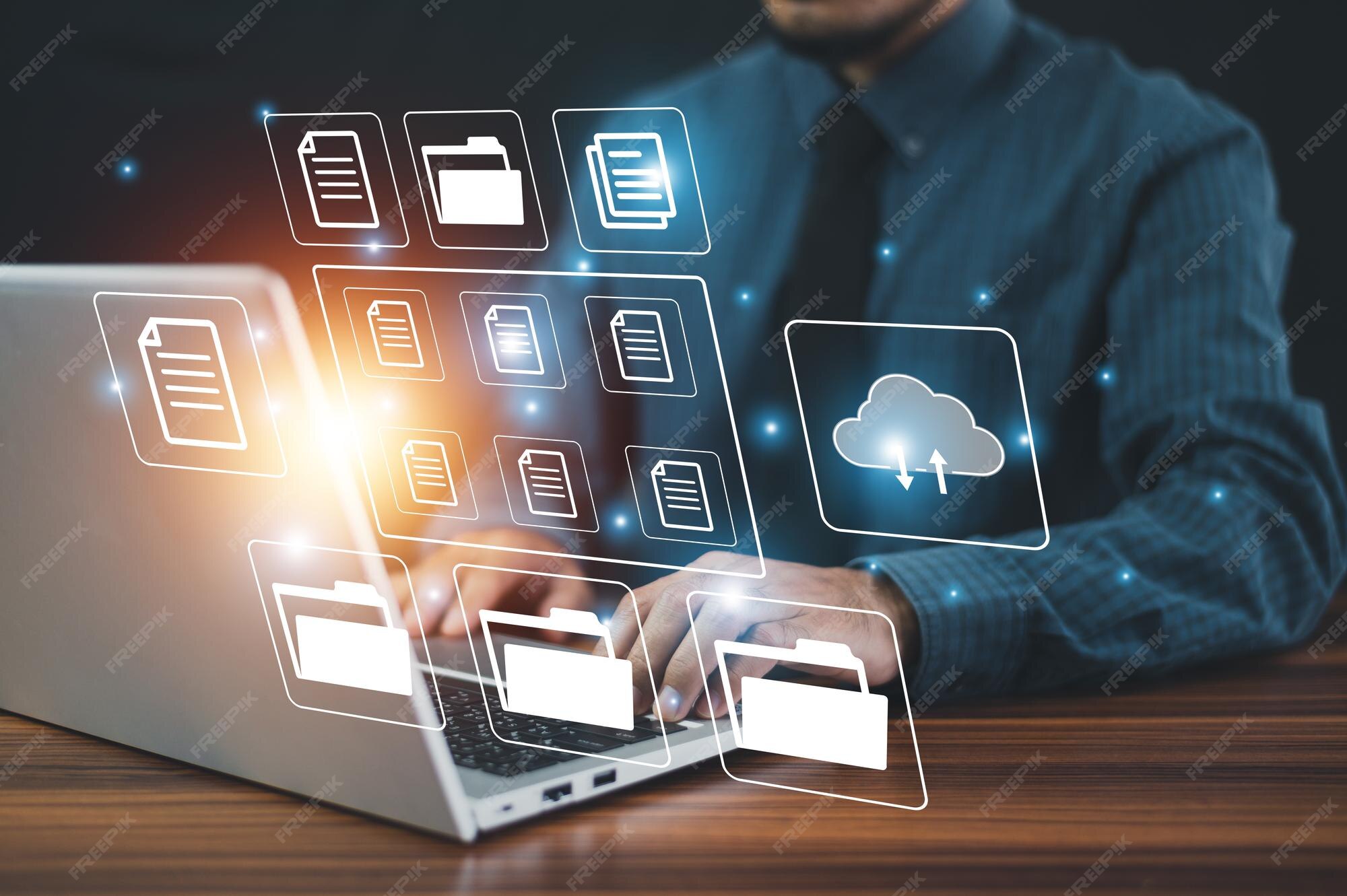 Premium Photo | Document management concept online documentation database and digital file ...