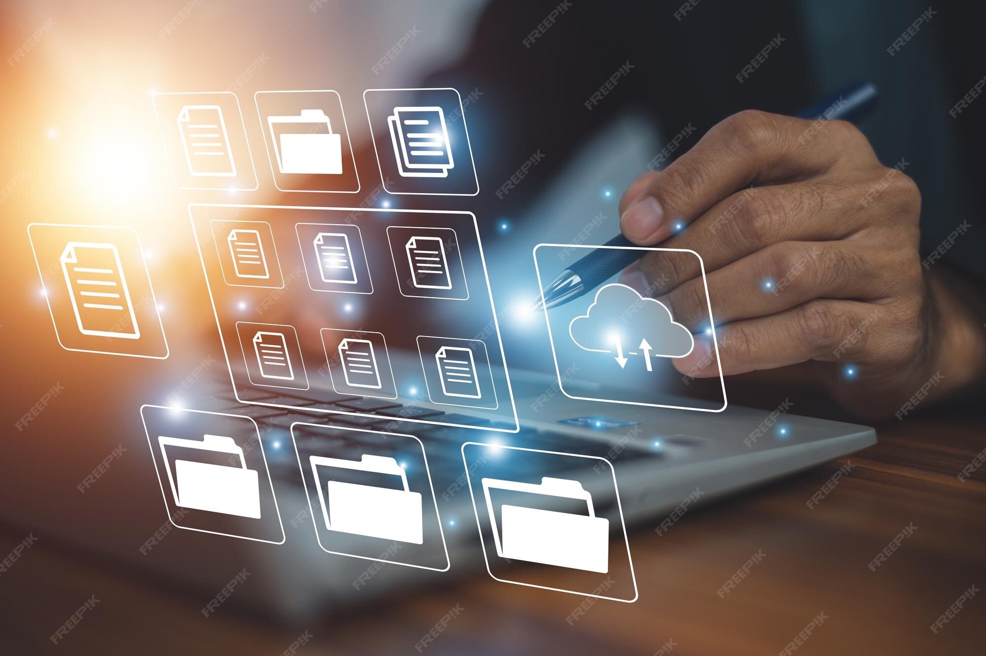 Premium Photo Document Management Concept Online Documentation Database And Digital File