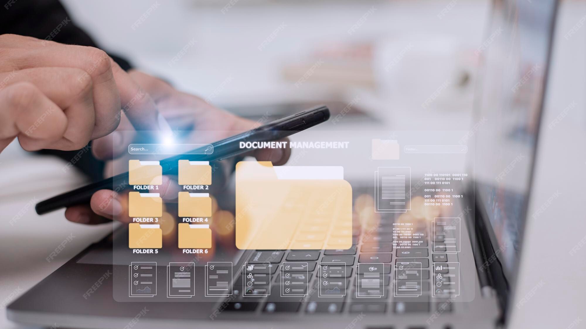 문서 관리 개념 가상 화면 아이콘 문서 관리 시스템 Dms 회사 파일 및 데이터의 효율적인 보관 검색 및 관리를 위한 온라인 문서 데이터베이스 소프트웨어 프리미엄 사진