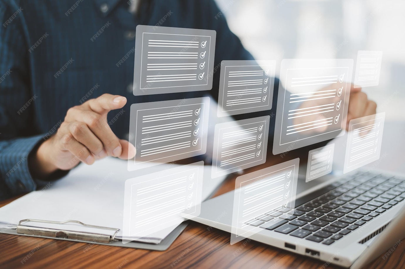 Premium Photo | Document management system concept business man using computer folder and ...