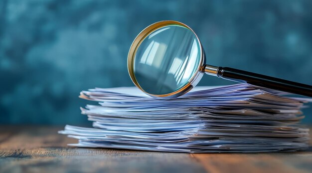 Documents placed under a magnifying glass taking a closer look at their ... Documents placed under a magnifying glass taking a closer look at their ...