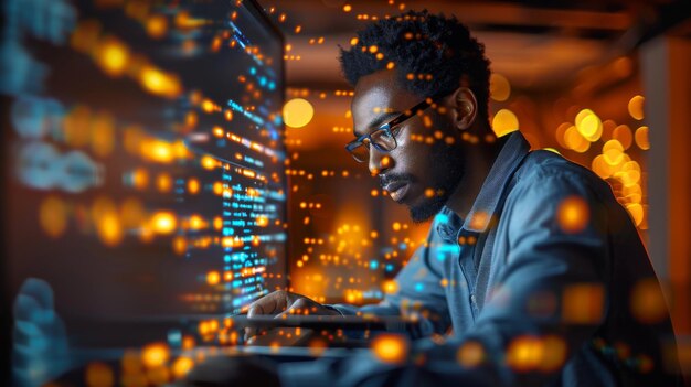 Premium Photo Double Exposure Man Programmer And Software Developer