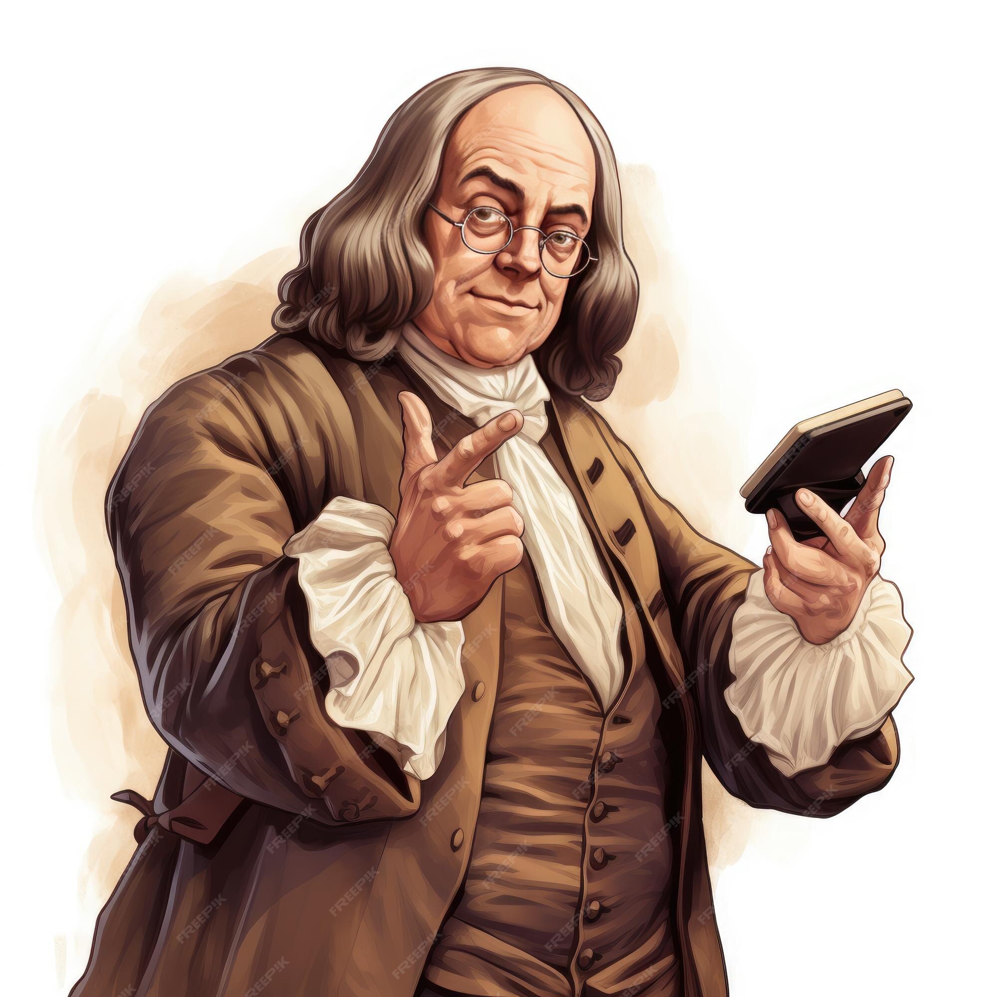 Premium Ai Image A Drawing Of A Man Holding A Phone And Pointing At A