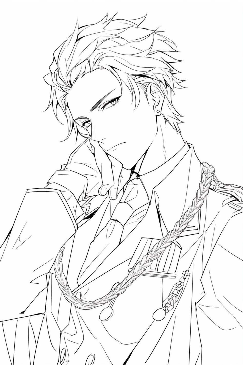 Premium Ai Image A Drawing Of A Man In A Suit And Tie With His Hand On His Chin Generative Ai