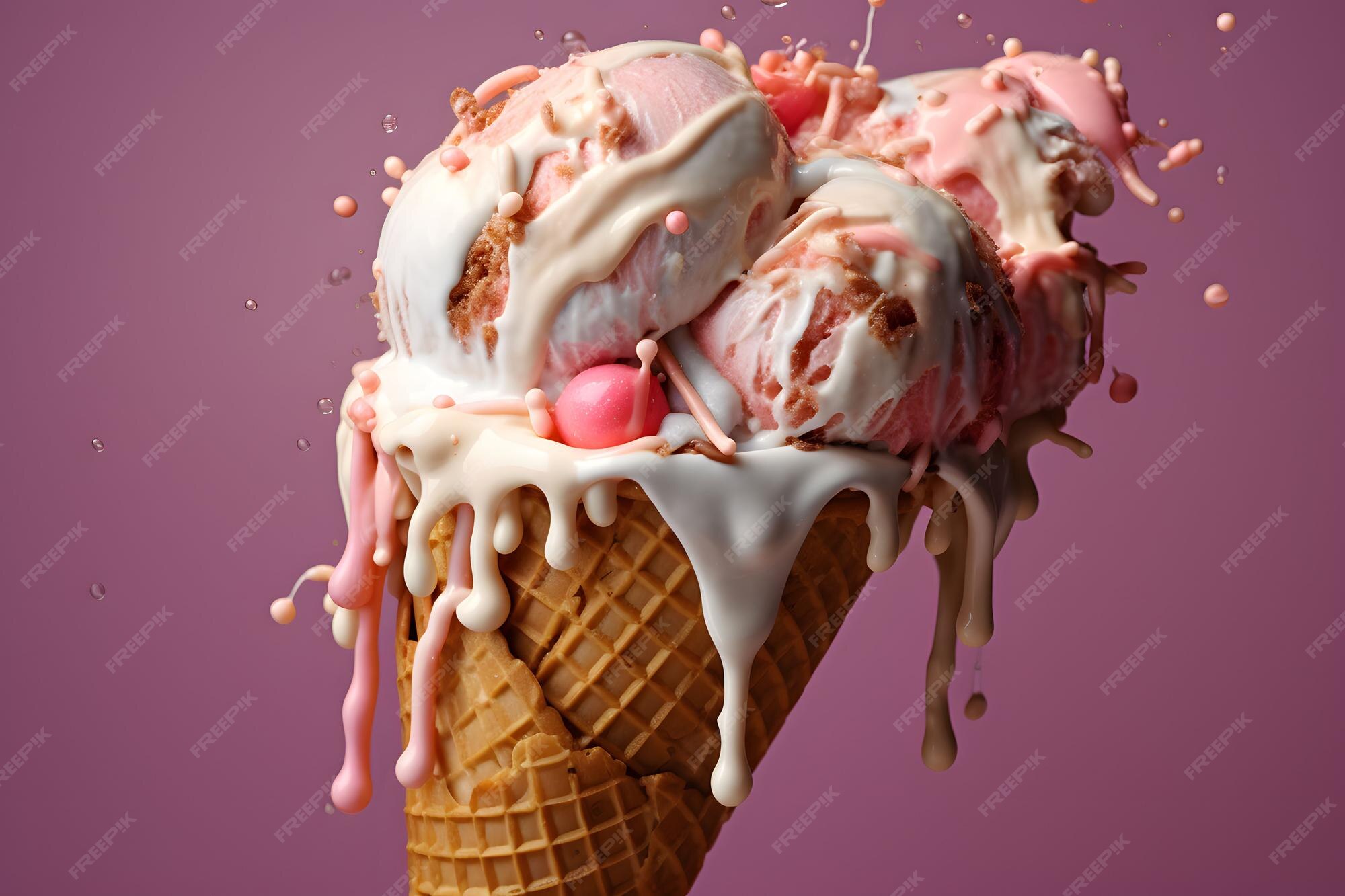 Premium AI Image | dripping ice cream cone Premium AI Image | dripping ice cream cone