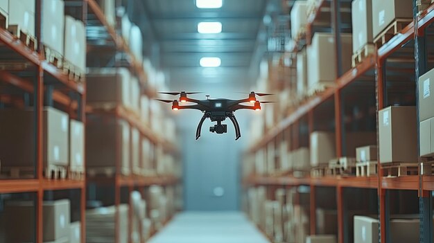 A drone flying autonomously through a warehouse navigating shelves ... A drone flying autonomously through a warehouse navigating shelves ...