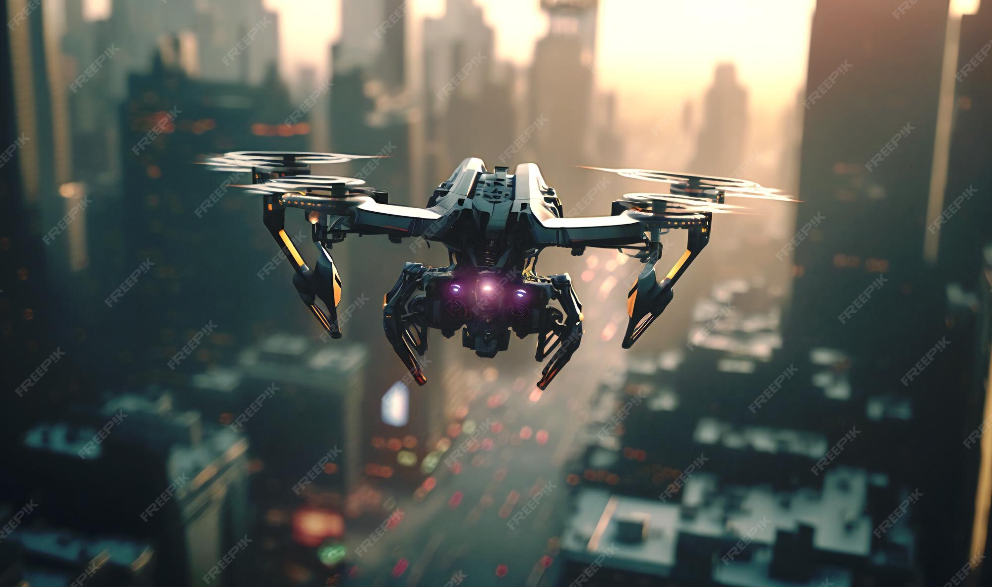 Premium Photo | A drone flying over a cityscape capturing aerial footage Premium Photo | A drone flying over a cityscape capturing aerial footage