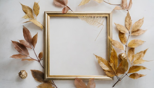 Premium Photo | Dry autumn leaves with golden frame Premium Photo | Dry autumn leaves with golden frame