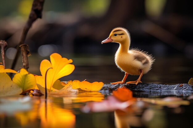 A duckling exploring the edge of a pond | Premium AI-generated image A duckling exploring the edge of a pond | Premium AI-generated image