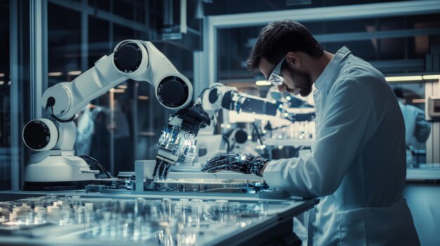 A Dynamic Scene Of A Robotics Lab With Engineers Programming And 7254