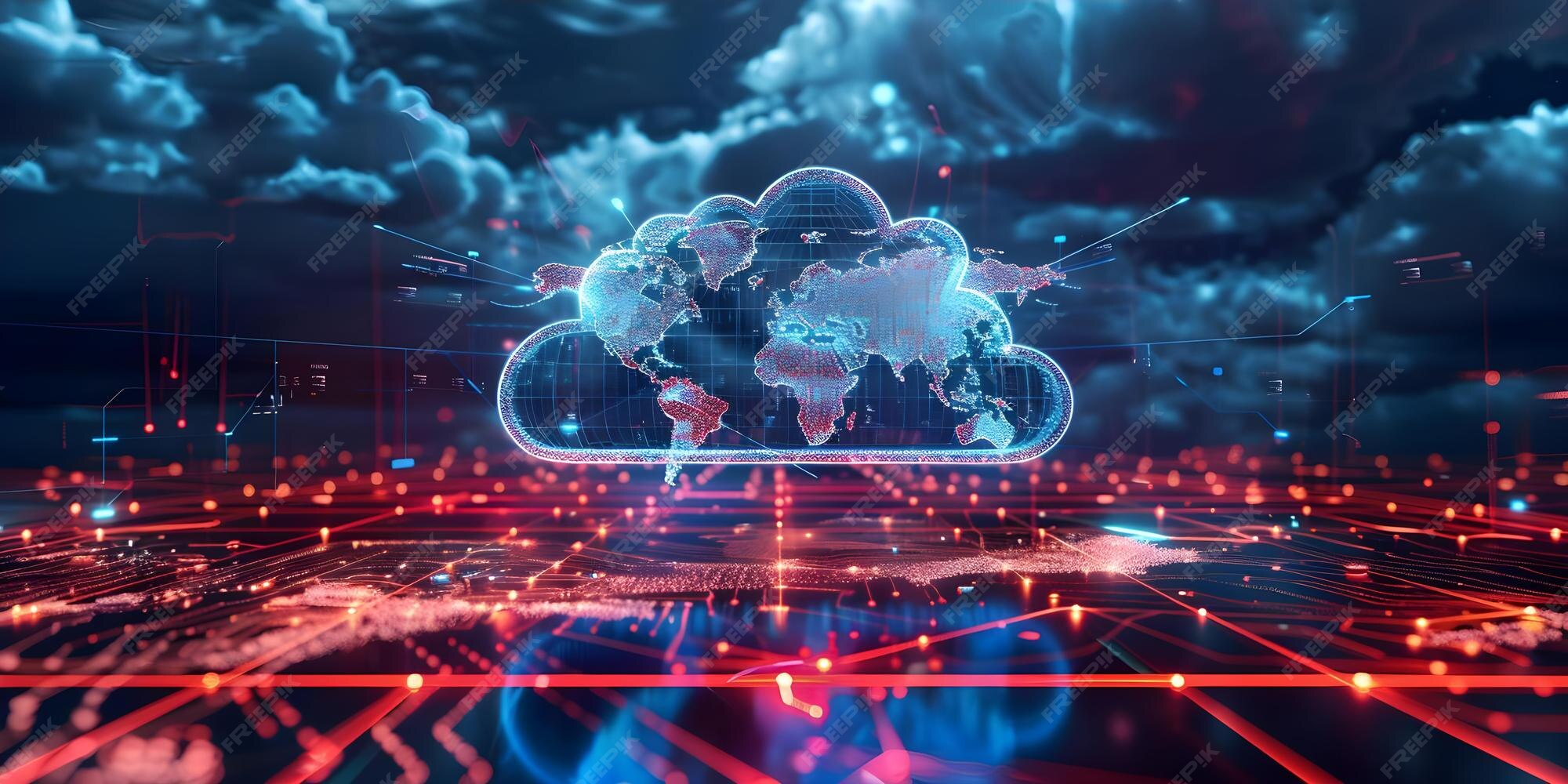 Premium Photo Efficient Global Data Transfer Using Cloud Computing Technology And World Map