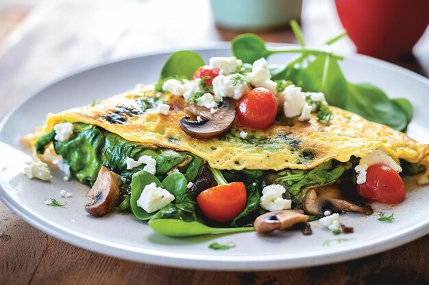 Premium Photo Egg White Omelette With Spinach Mushrooms And Fet
