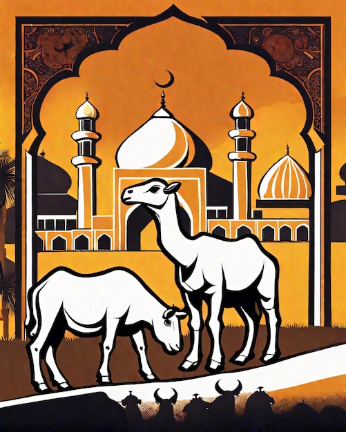 Premium Photo | Eid Ul Adha cow camel sheep mosque Background Premium Photo | Eid Ul Adha cow camel sheep mosque Background