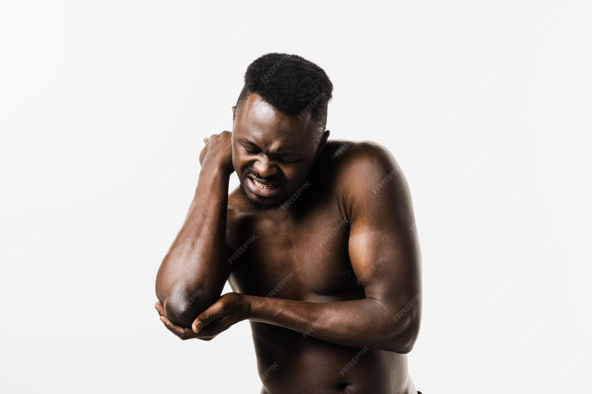 Premium Photo | Elbow injury of muscular african american man isolated ... Premium Photo | Elbow injury of muscular african american man isolated ...