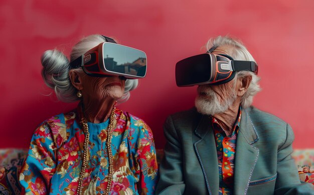 Elderly couple embraces virtual reality enhancing their active life ... Elderly couple embraces virtual reality enhancing their active life ...