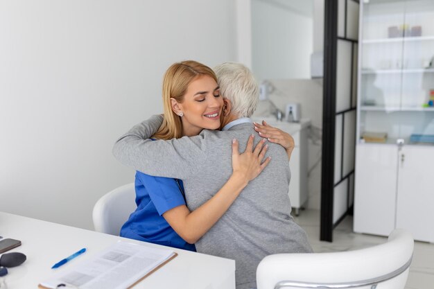 Premium Photo The Elderly Woman Enjoys An Embrace From Her Favorite
