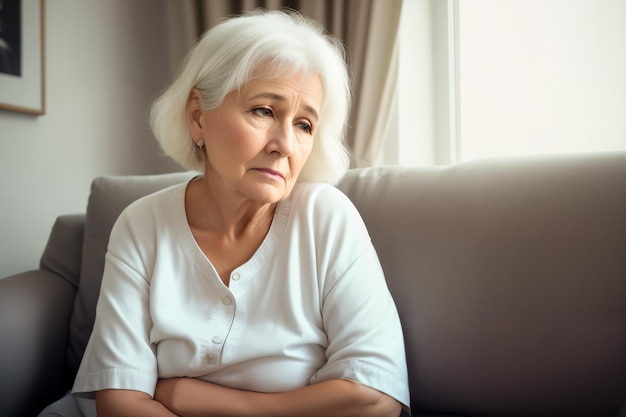 Premium Photo | An elderly woman sits on a couch looking out the window. Premium Photo | An elderly woman sits on a couch looking out the window.