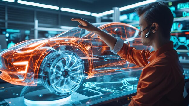 Premium Photo | An electric car developer immersed in work AI Generative Premium Photo | An electric car developer immersed in work AI Generative