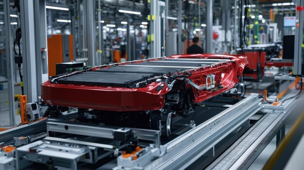 Electric vehicle batteries being assembled and tested for efficiency ... Electric vehicle batteries being assembled and tested for efficiency ...