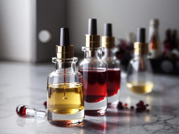 Premium AI Image | Elegance in Drops Serum in Glass Dropper Bottles Premium AI Image | Elegance in Drops Serum in Glass Dropper Bottles