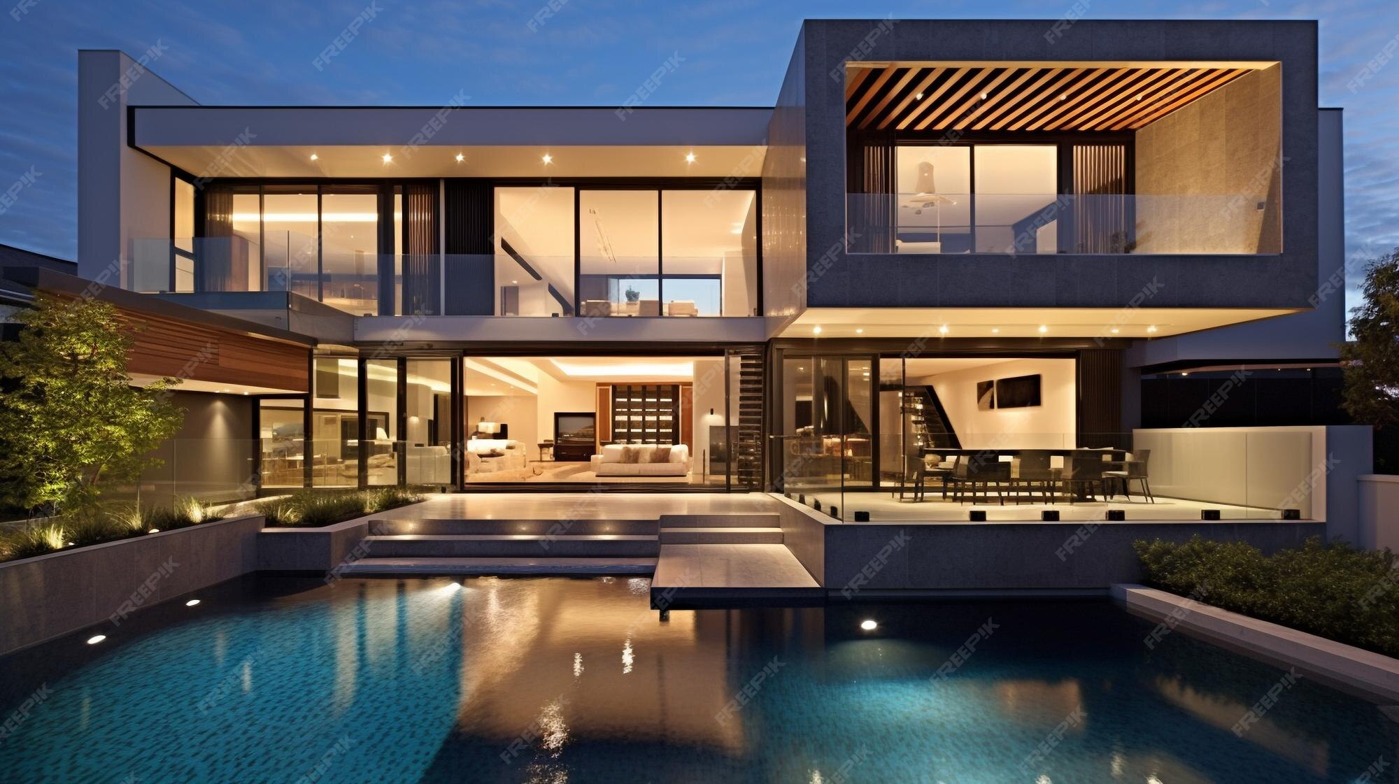 Premium AI Image | Elegant Home with a Beautiful Pool Sleek Lines and ... Premium AI Image | Elegant Home with a Beautiful Pool Sleek Lines and ...