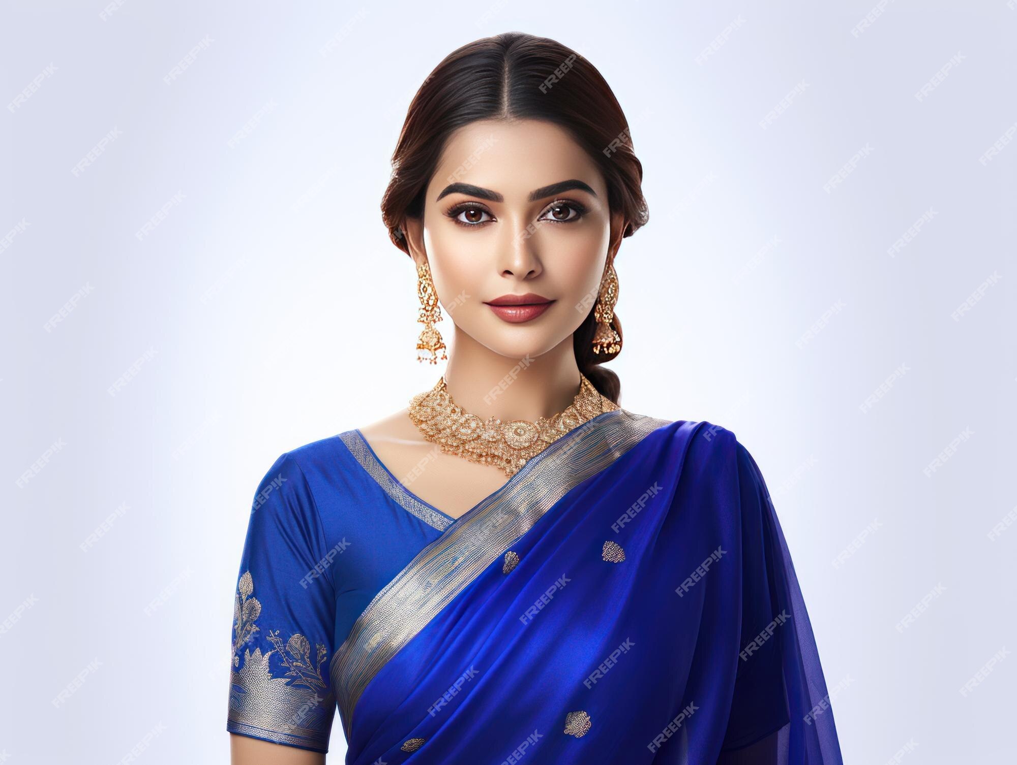 Premium Photo | Elegant Indian beauty influencer in a royal blue saree ... Premium Photo | Elegant Indian beauty influencer in a royal blue saree ...