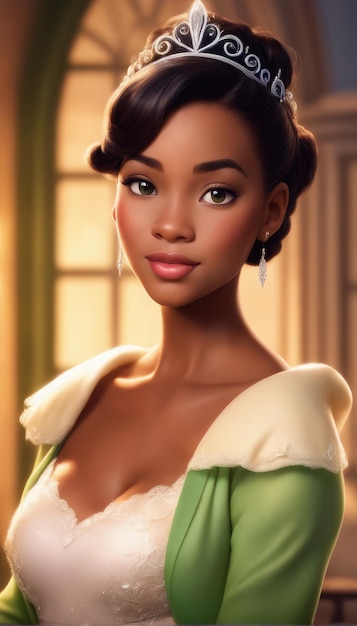 Premium Ai Image Elegant Princess Tiana Realistic Portrait With A