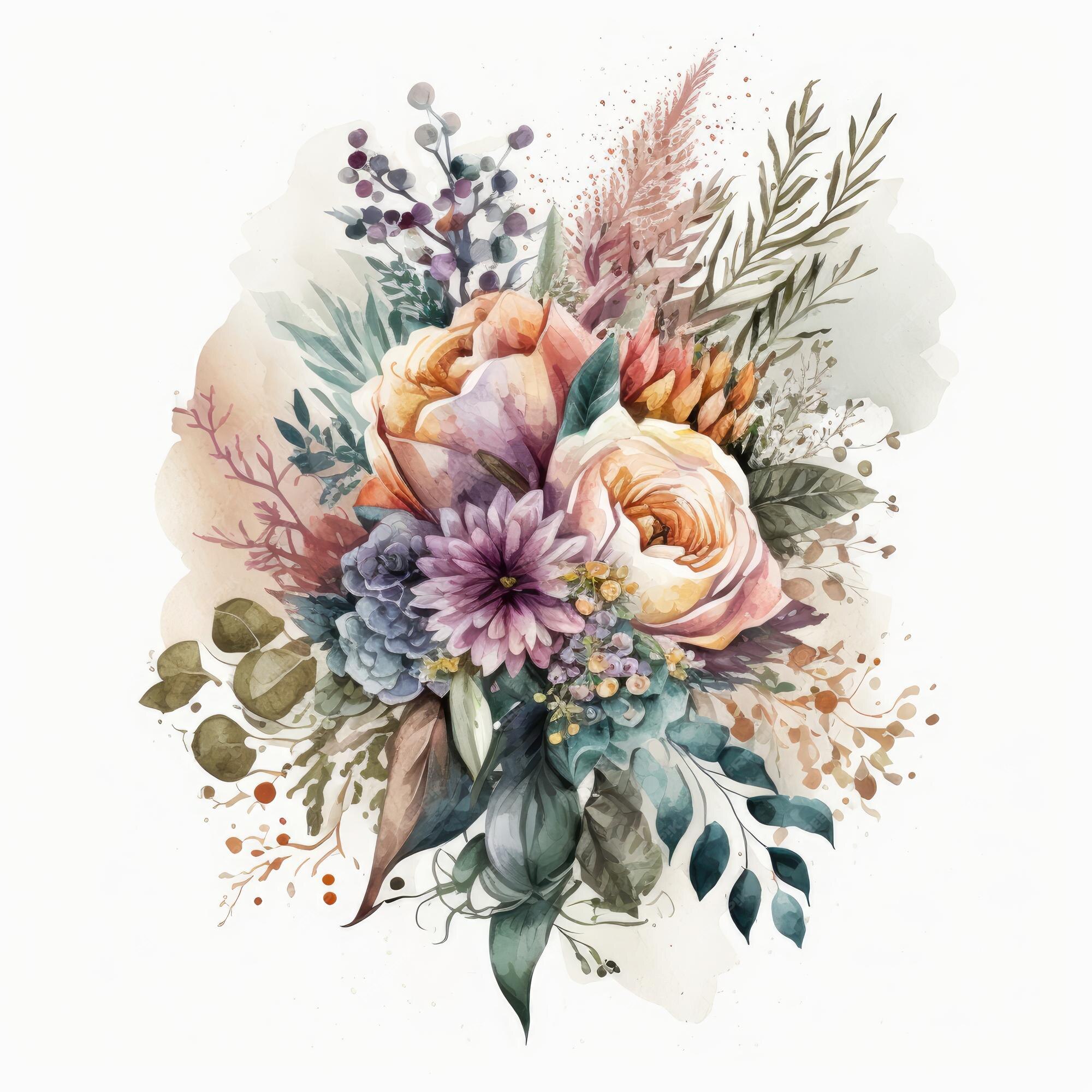 Premium AI Image | Elegant Watercolor Wedding Bouquet on White Background Premium AI Image | Elegant Watercolor Wedding Bouquet on White Background